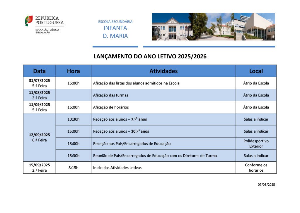 Lançamento do ano letivo 2025/2026